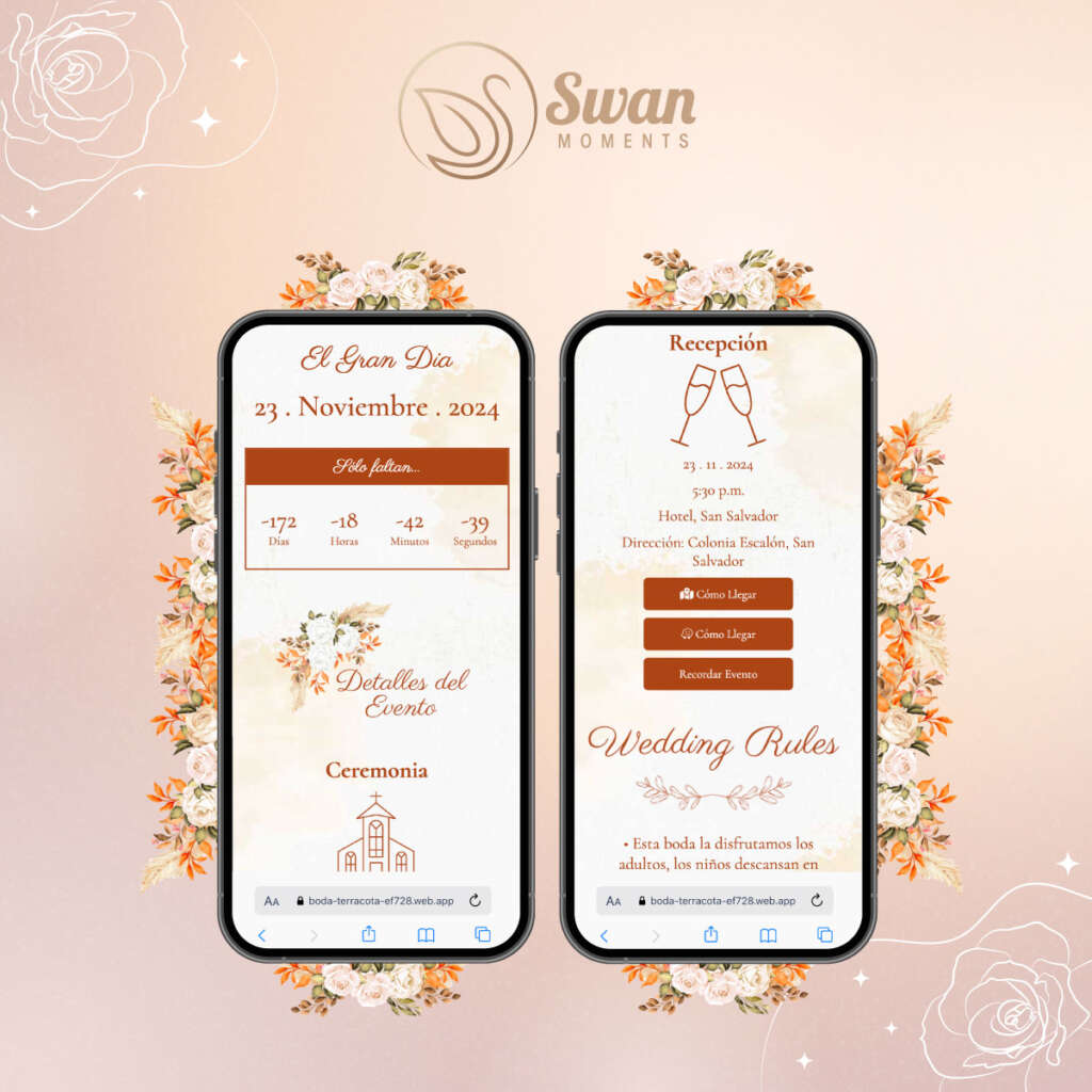 Invitación de boda Terracota - Swan Moments